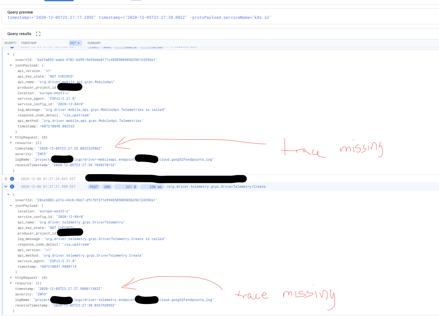 Trace not added to a log entry · Issue #431 · GoogleCloudPlatform/esp-v2 · GitHub