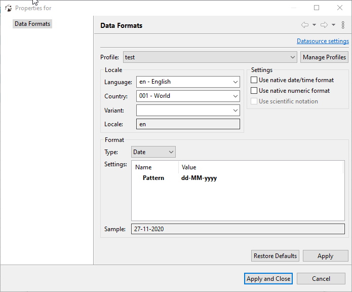 Export format settings are not applied if Datasource connection settings are enabled · Issue ...