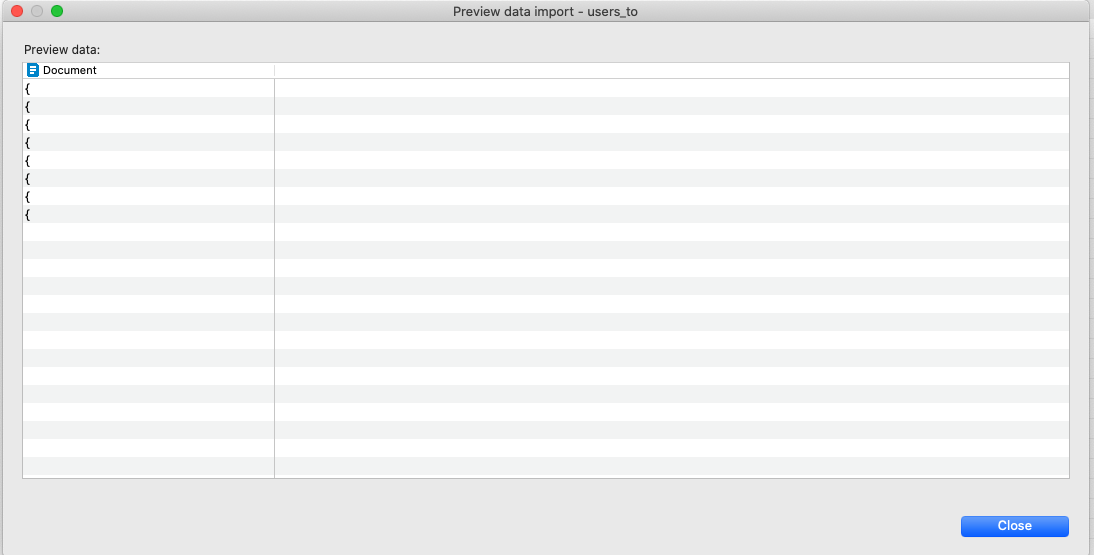 Preview data doesn't show content when export is performed from Mongo ...