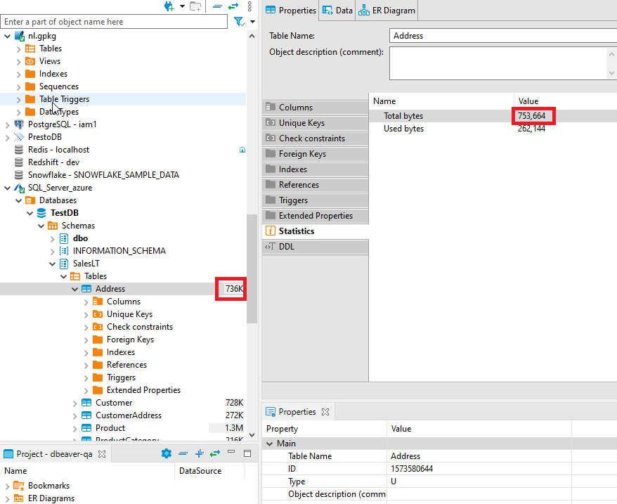 Sql Server Azure Table Statistics In Db Navigator Are Not Equal To Statistics In Table
