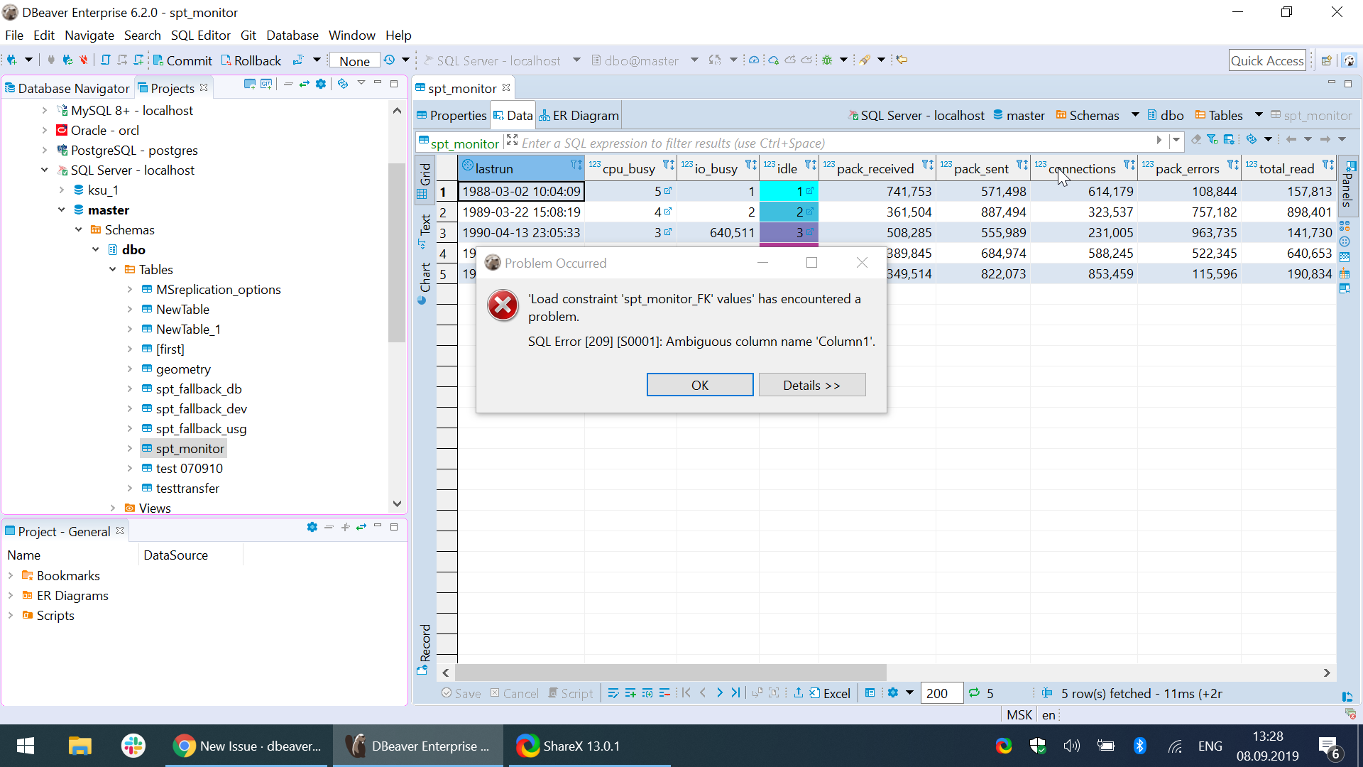 Columns with Foreign keys are not filtered in data view and reference panel of SQL Server ...