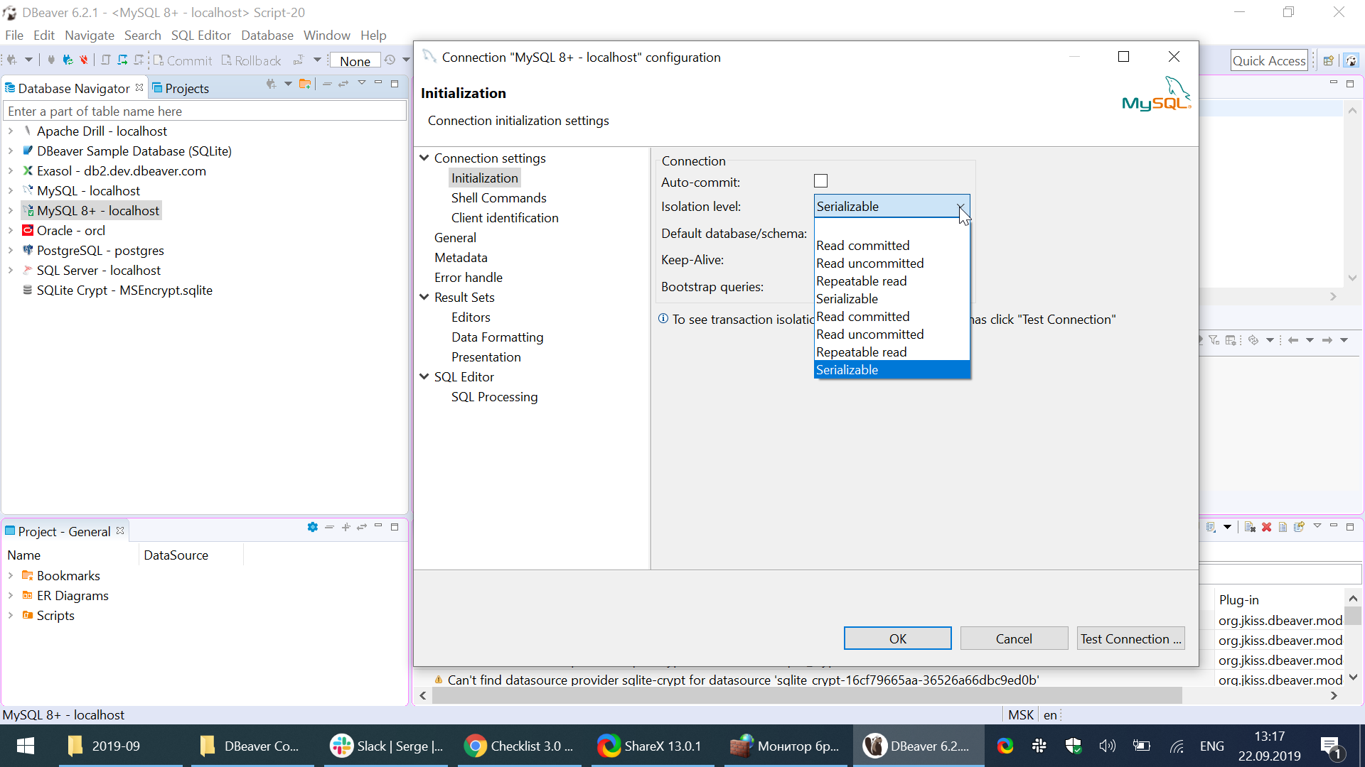 Auto-commit and isolation level are not selected properly in connection settings · Issue #6794 ...
