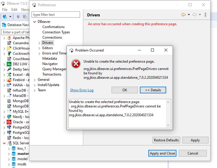 Impossible to open Driver Preferences · Issue #8340 · dbeaver/dbeaver ...