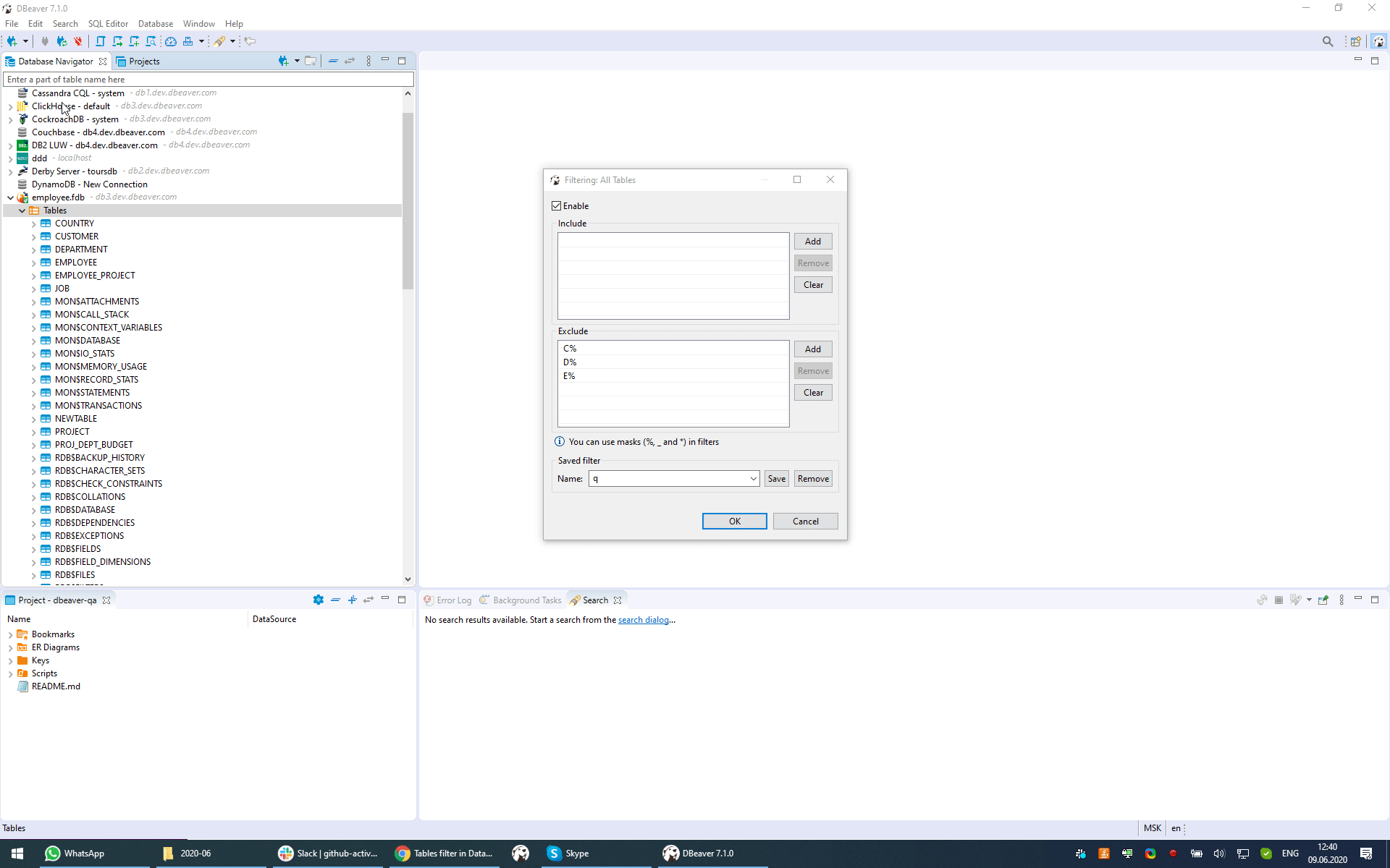 Tables filter in Database Navigator messed up after table altering ...