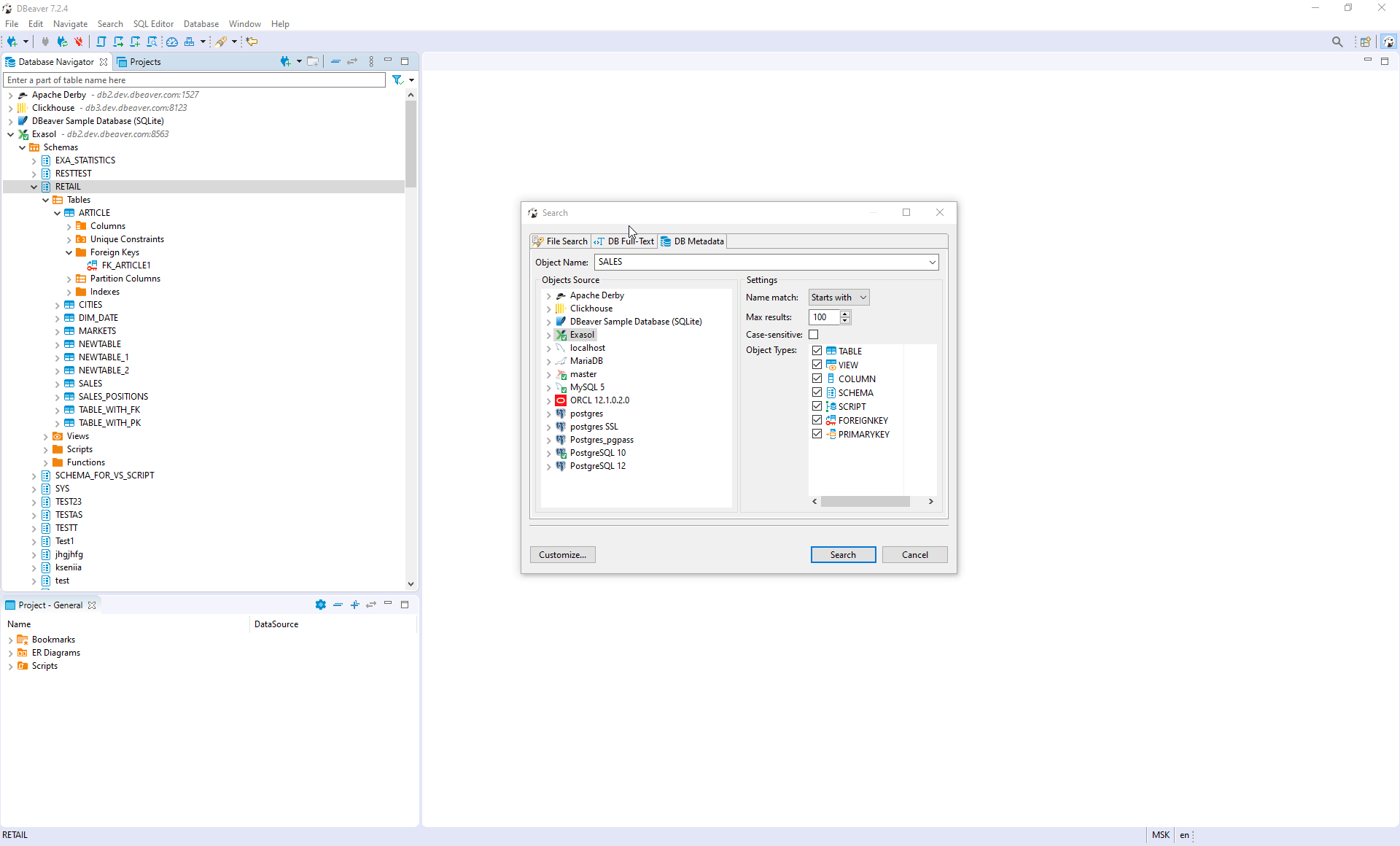 Metadata Search Doesnt Work In Exasol · Issue 10200 · Dbeaverdbeaver · Github