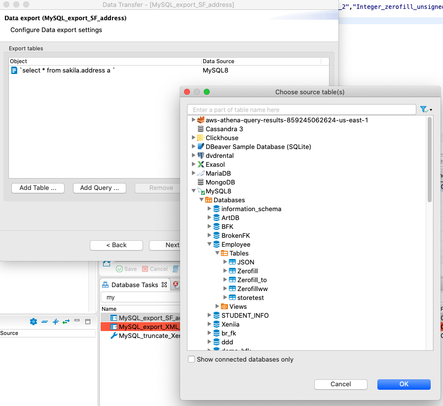 Export Task From Query Offers To Select A Table As Source Mysql Sqlite · Issue 10365