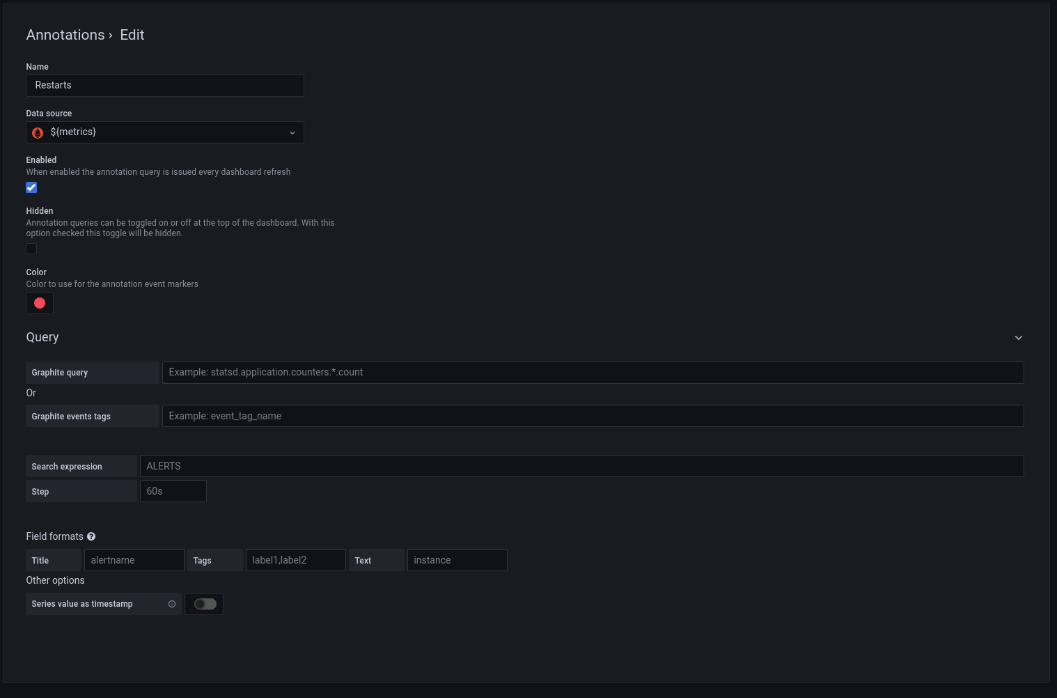 Annotations: If Graphite is default data source, any selected data source has Graphite ...