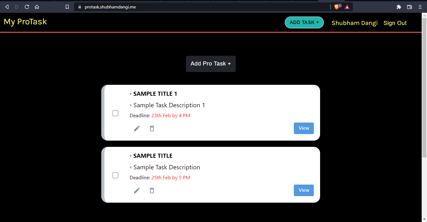 GitHub - shubhamdangi/protask: Task Manager allowing users to Add, Remove, Modify tasks in the list