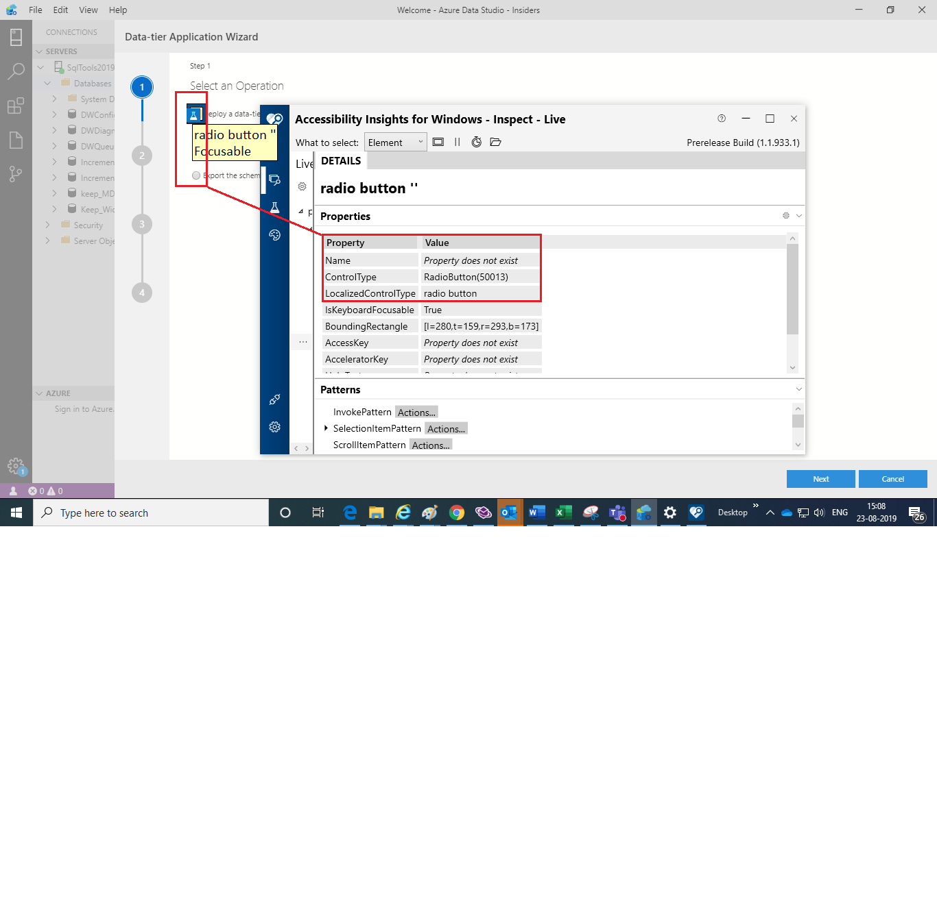 A11y_AzureDataStudio(Schema,Dacpac,Backup)_ Select an Operation _AI4D: Name is missing for all ...