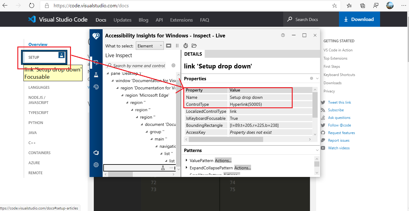 CELA P1_A11y_code.visualstudio.com_VisualStudioCode_Docs_Overview Left Navigation_AI4D: Name and ...