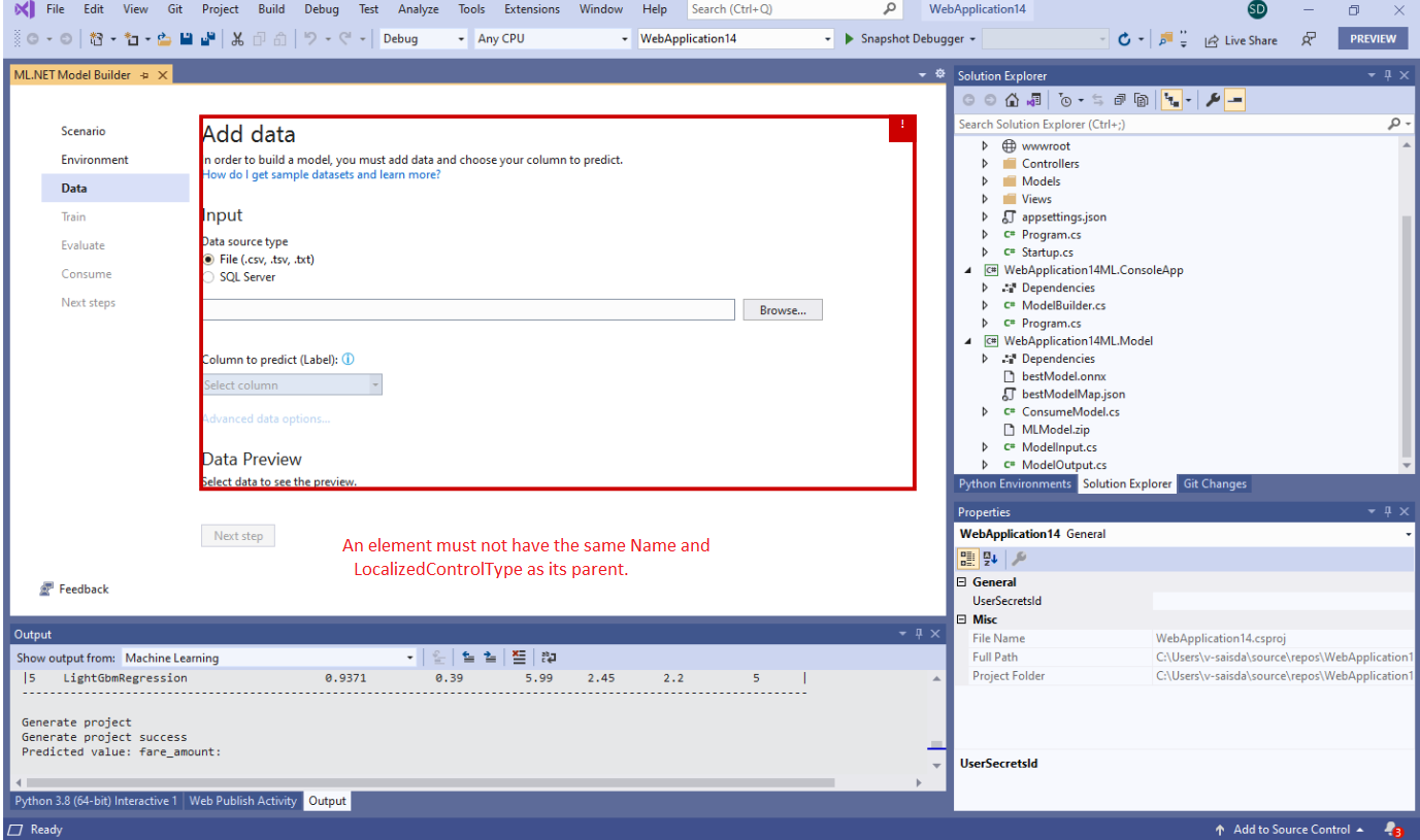 Section 508 502.3.1: (devenv/custom '') An element must not have the same Name and ...
