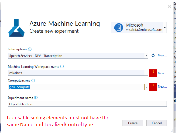 WCAG 4.1.2: (devenv/button 'Refresh') Focusable sibling elements must not have the same Name and ...