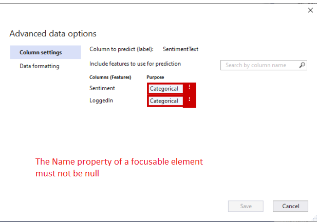 Section 508 502.3.1: (devenv/combo box '') The Name property of a focusable element must not be ...