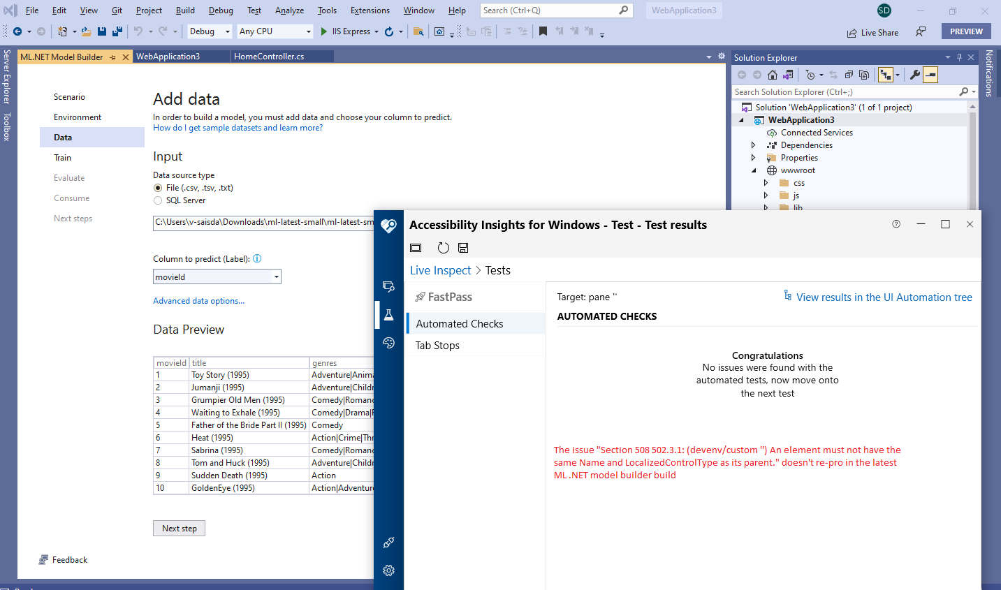 Section 508 502.3.1: (devenv/custom '') An element must not have the same Name and ...