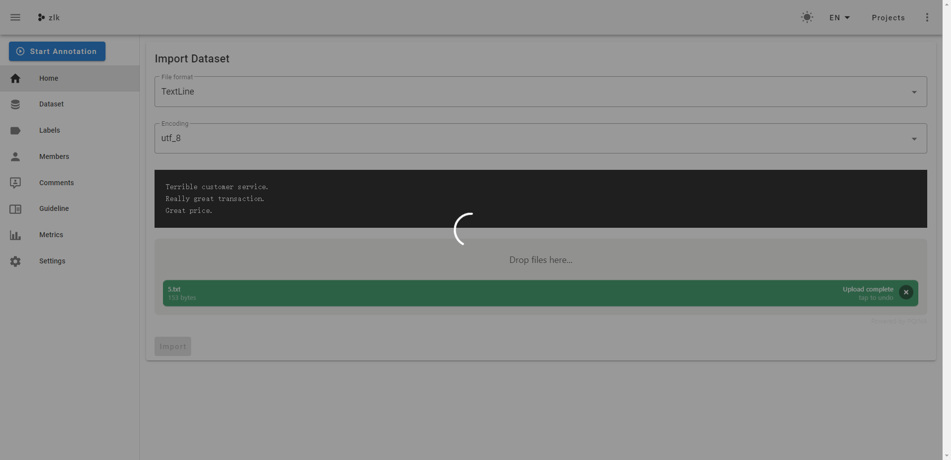 doccano上传文件后，页面一直转圈圈 · Issue #2287 · PaddlePaddle/PaddleNLP · GitHub