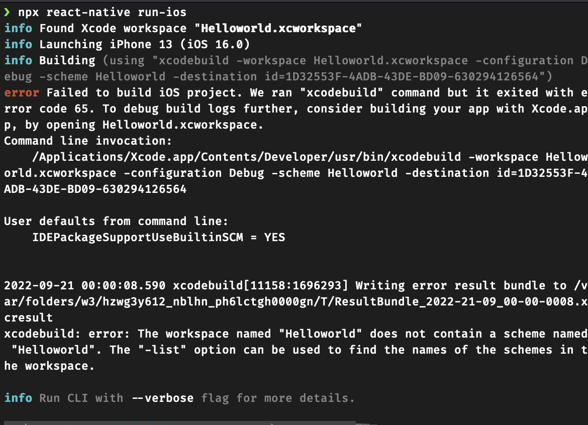 There is a Helloworld.xcworkspace file in the ios folder every time I use the typescript ...