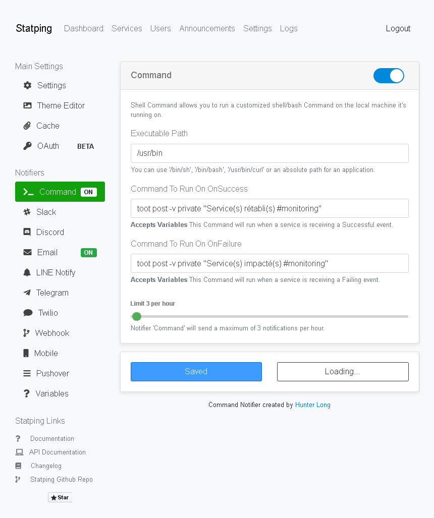 Notifiers - command - don't work after upgrade V0.80.65 to V0.90.44 · Issue #611 · statping ...
