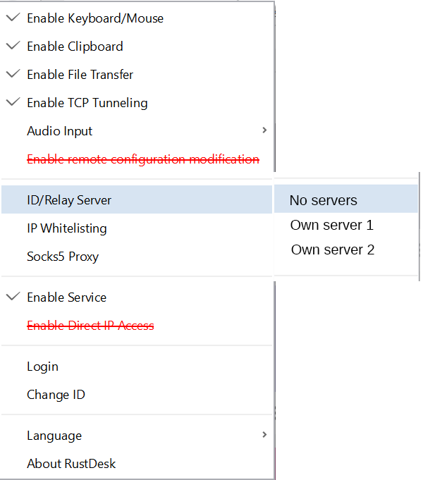 Different profiles to connect different own servers or fast switch to option without servers ...