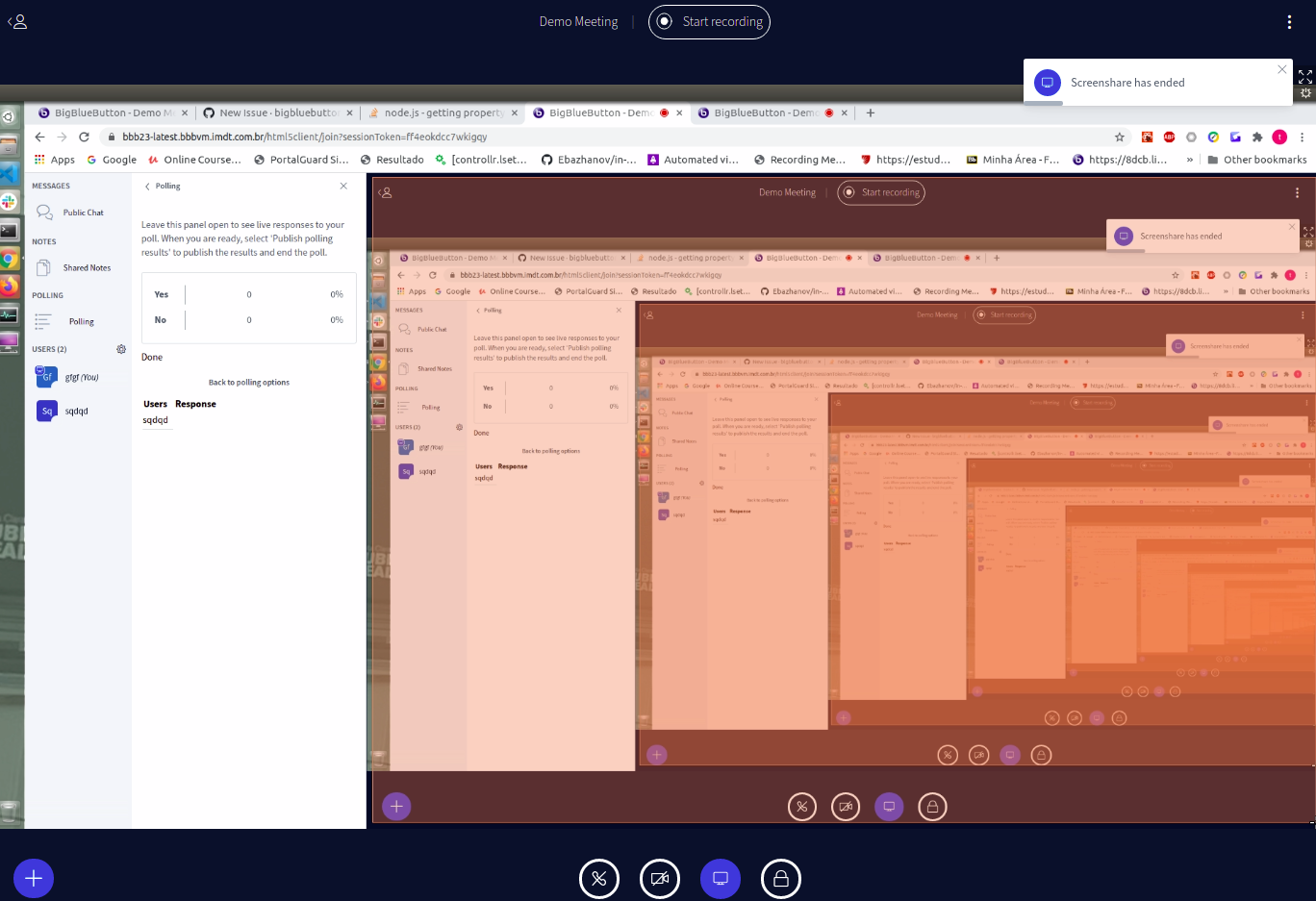 2.3 screenshare start/end notifications are showing the opposite ...