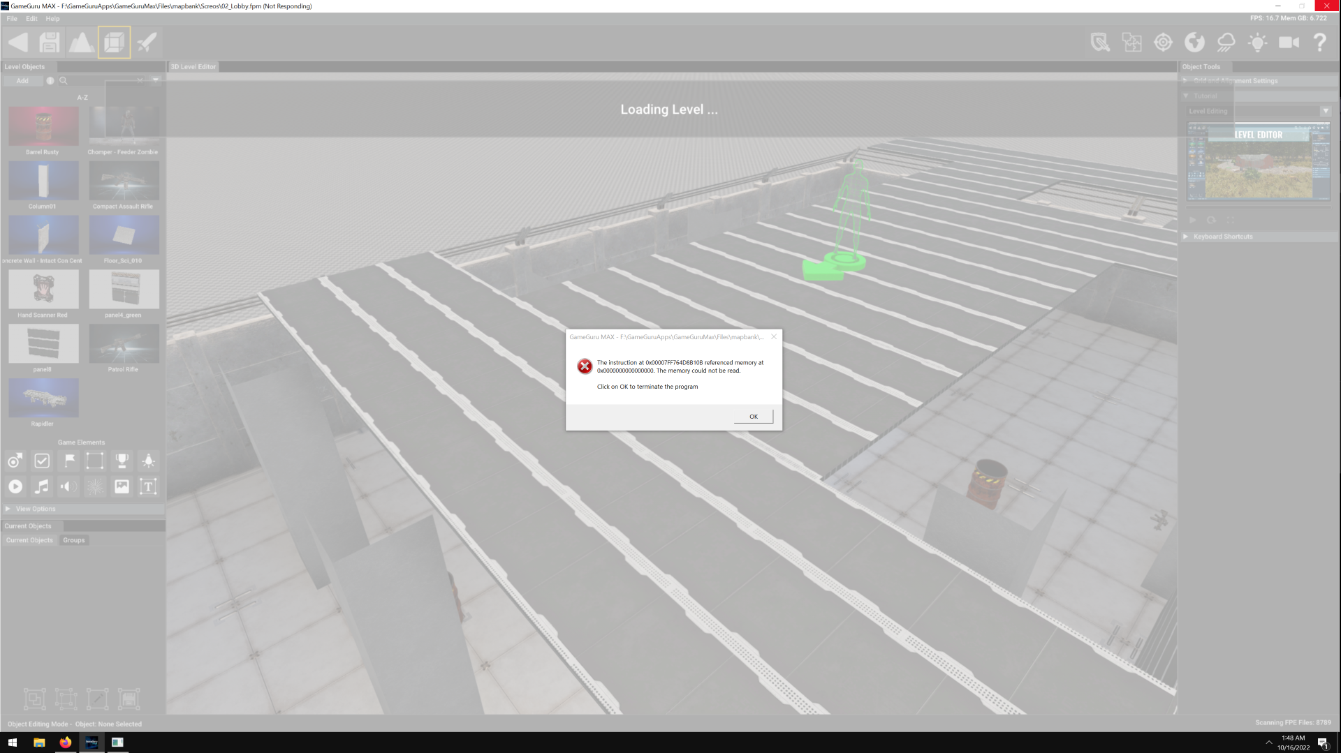 Max Crash The Memory Could Not Be Read Crash When Attempting To Open A Level · Issue 3784