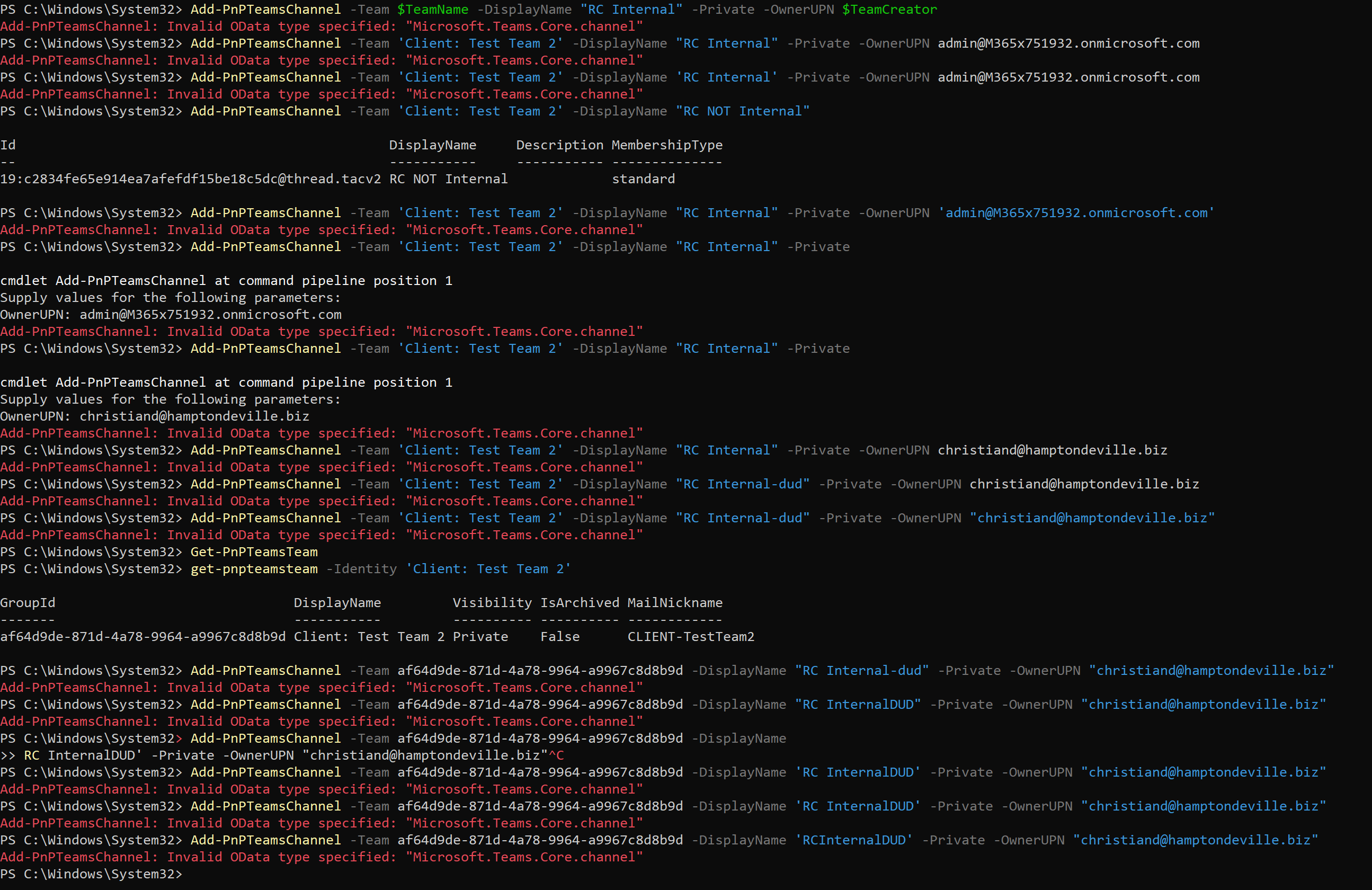 [BUG] Add-PnPTeamsChannel with -Private returns Invalid OData type ...