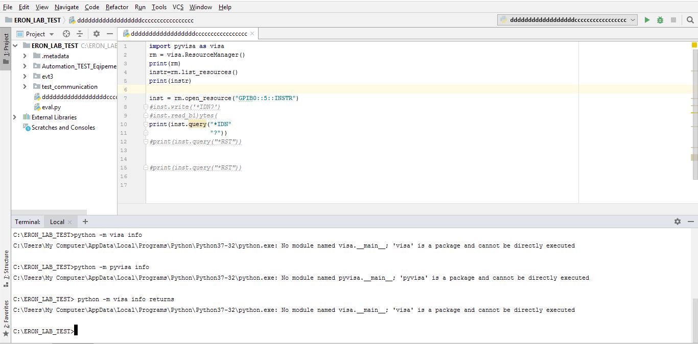 The interface type is valid, but the specified interface number is not configured. VISA error ...