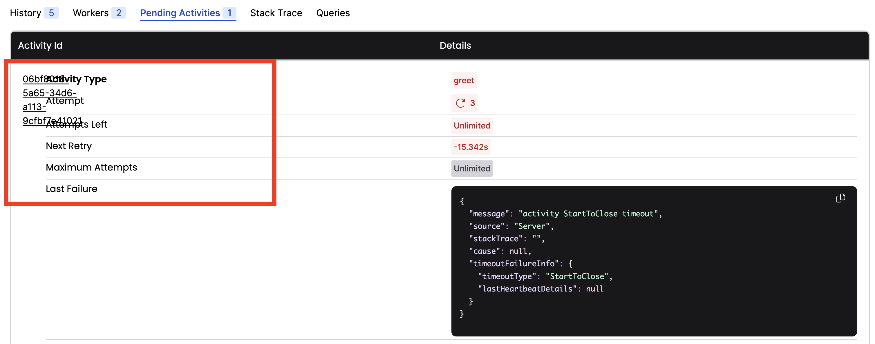 the activity id is half hidden behind some other fields when there are pending activities ...