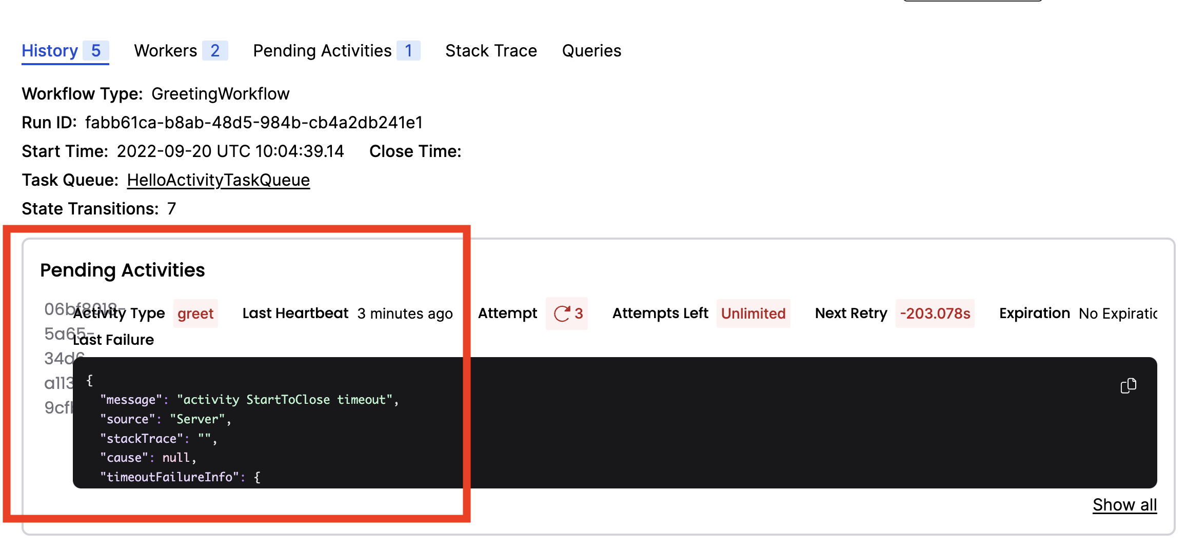 The Activity Id Is Half Hidden Behind Some Other Fields When There Are Pending Activities