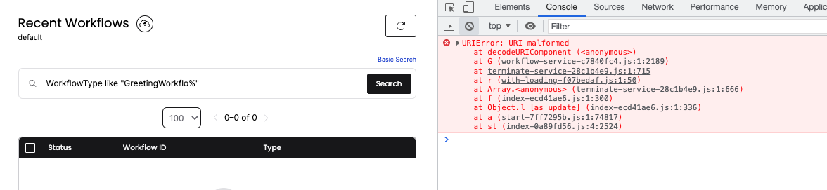 JS error with queries using % · Issue #1030 · temporalio/ui · GitHub
