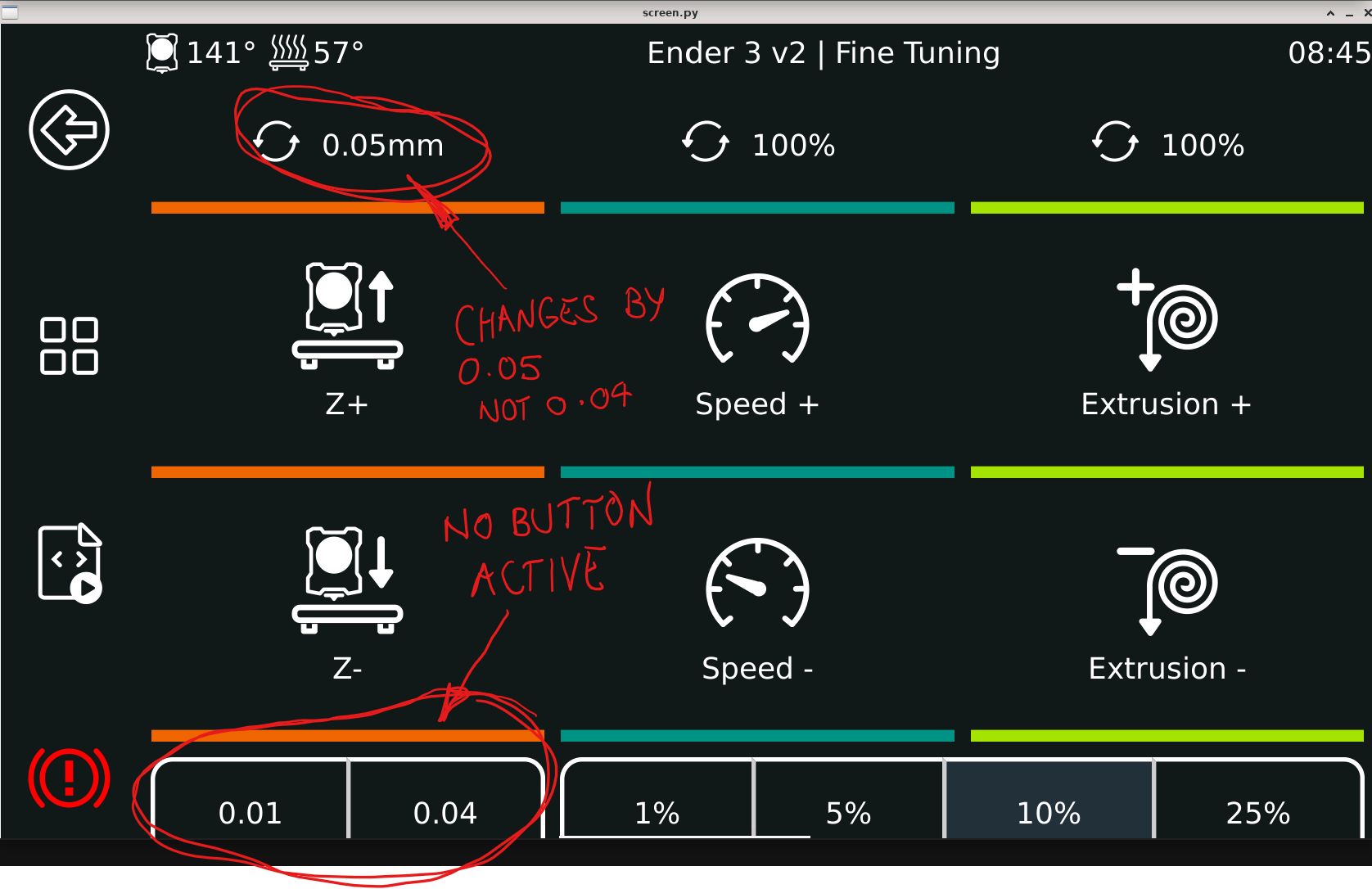 [BUG] Fine Tuning panel KlipperScreen.conf z_babystep_values not always ...