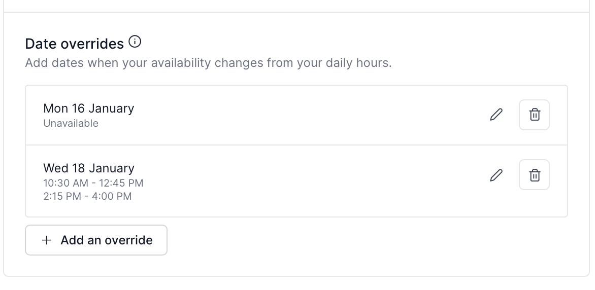 Date Override Not Blocking Off Appointments · Issue #6482 · calcom/cal.com · GitHub