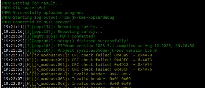 CRC check failed! with JK_B2A8S20P and SW V11.262 · Issue #362 · syssi/esphome-jk-bms · GitHub