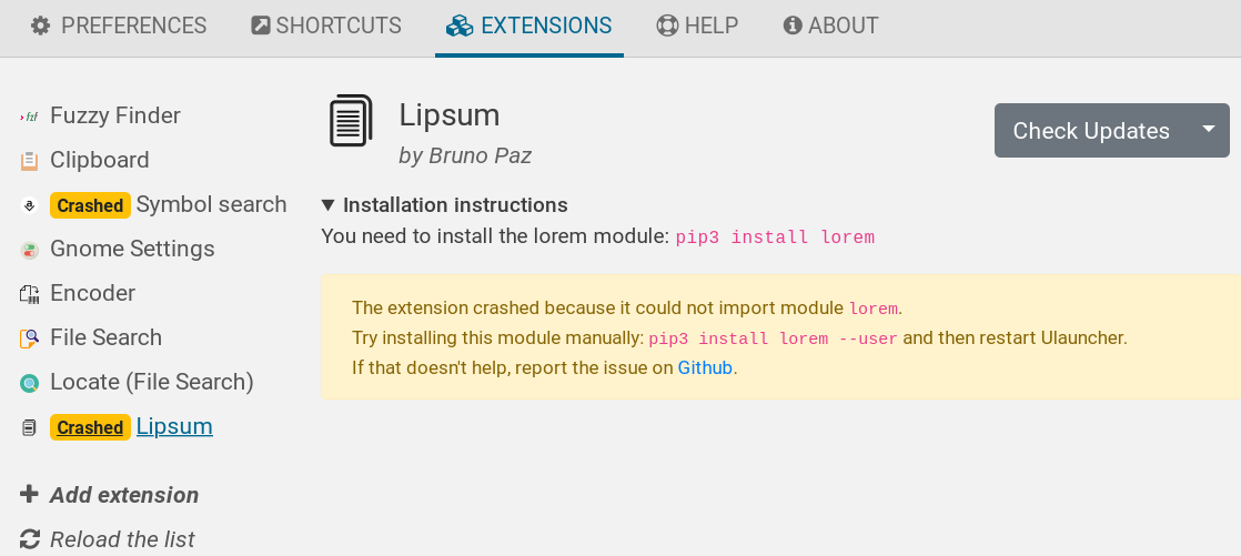 Add help/instructions text in the manifest (show message in Extension Preferences after ...