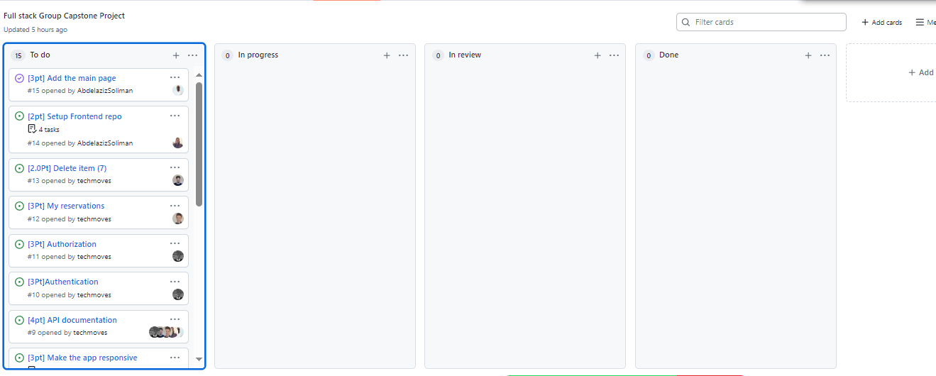 Create Kanban board · Issue #16 · AbdelazizSoliman/Final-Capstone-Back-End · GitHub