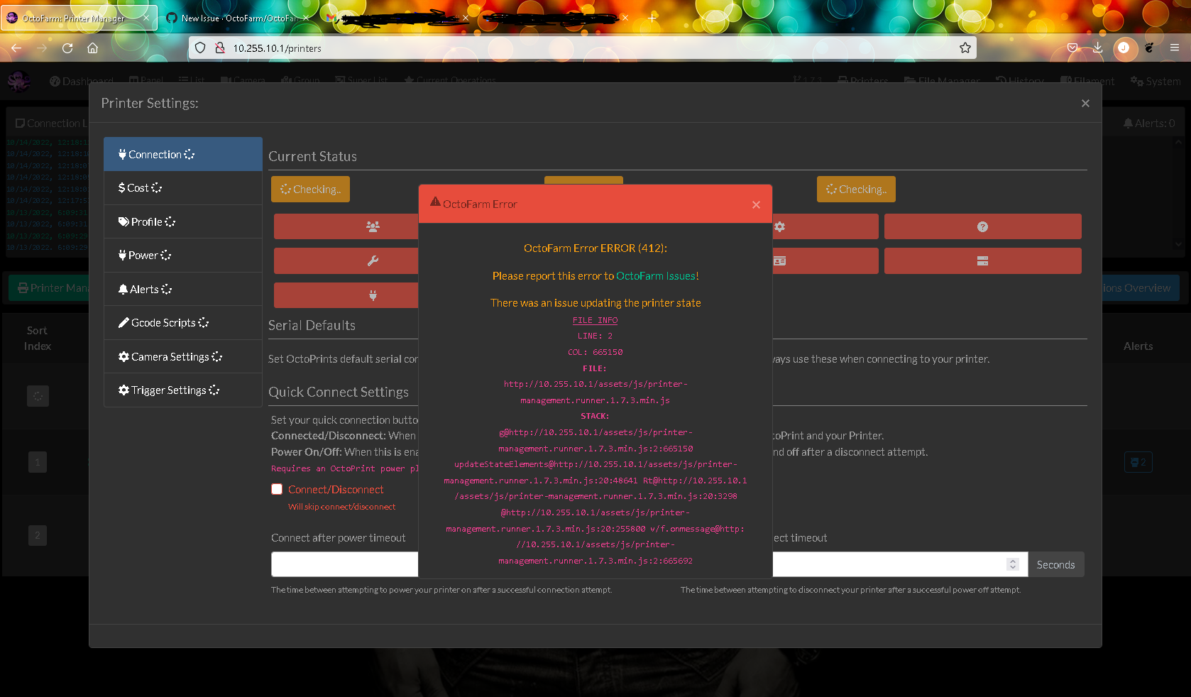 Error message pops up when trying to edit a printer that is failing to connect · Issue #1308 ...