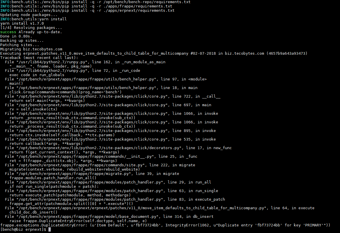 Error on bench update - frappe.exceptions.DuplicateEntryError · Issue #14823 · frappe/erpnext ...