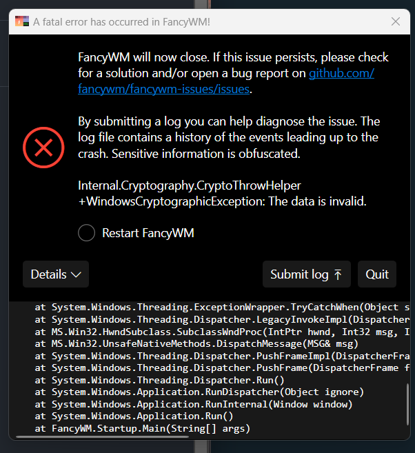FancyWM started crashing · Issue #146 · FancyWM/fancywm · GitHub