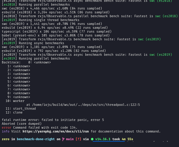 panic: Panicked while running parallel benchmarks (es2019) · Issue #1662 · swc-project/swc · GitHub