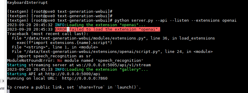 ERROR:Failed to load the extension "openai". · Issue #4010 · oobabooga/text-generation-webui ...