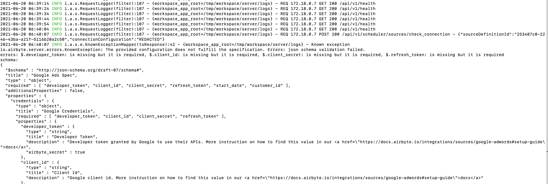 Google Ads remove required fields from spec.json · Issue #4268 · airbytehq/airbyte · GitHub