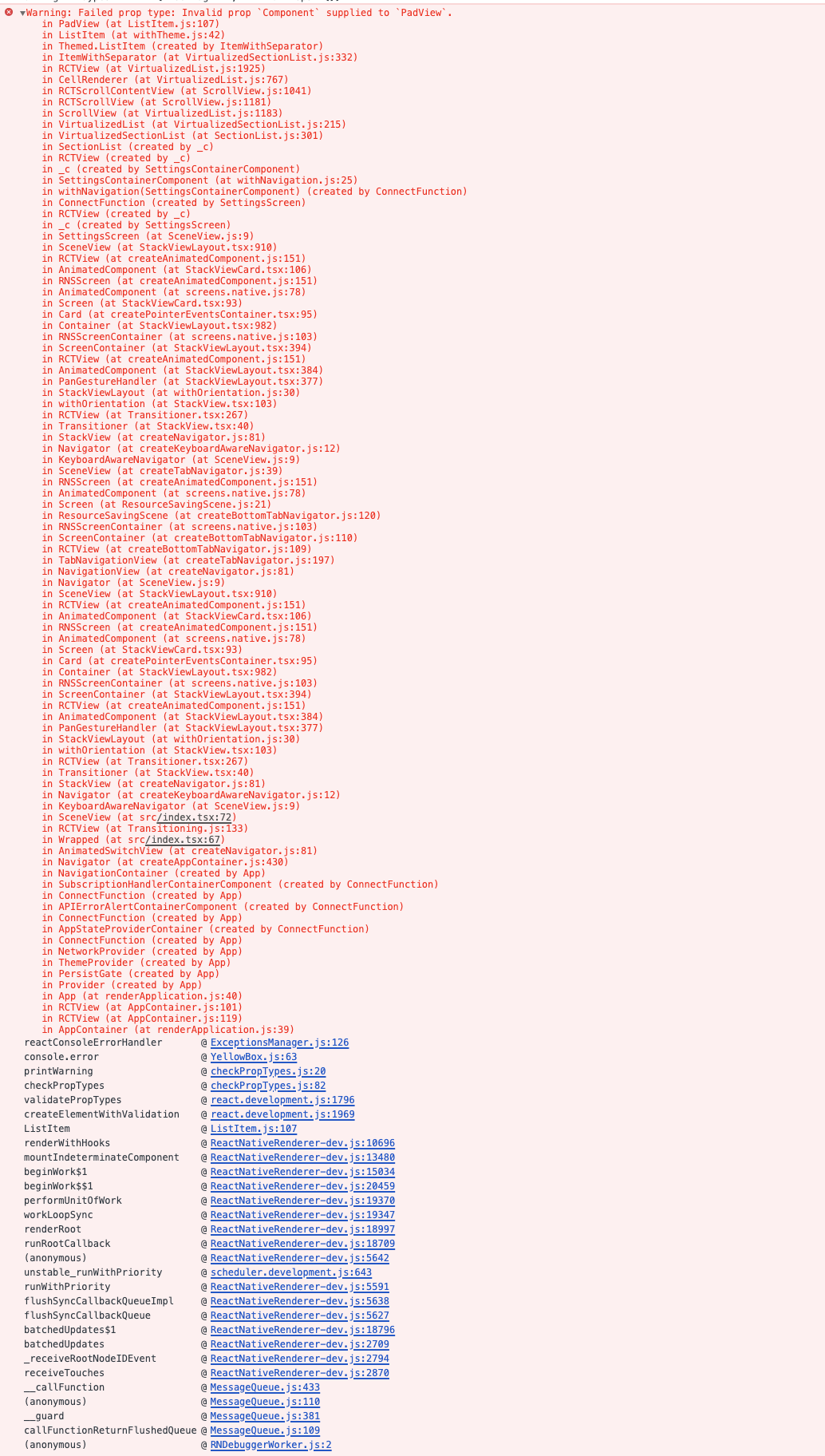 Listitem Failed Prop Type Invalid Prop `component` Supplied To `padview` · Issue 2085