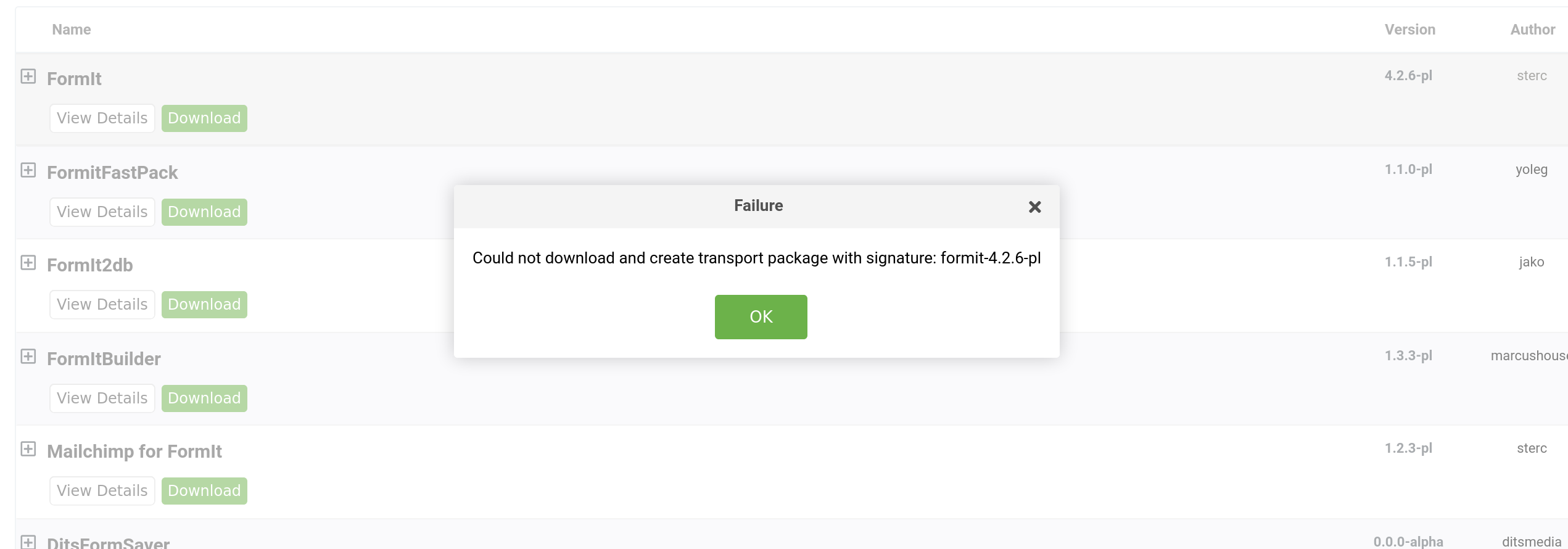 [3.x] Unable to download any extras · Issue #15872 · modxcms/revolution · GitHub