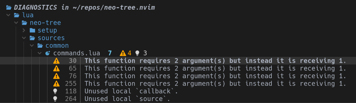 Alternate renderer for diagnostics.. WIki? · Issue #4 · mrbjarksen/neo-tree-diagnostics.nvim ...