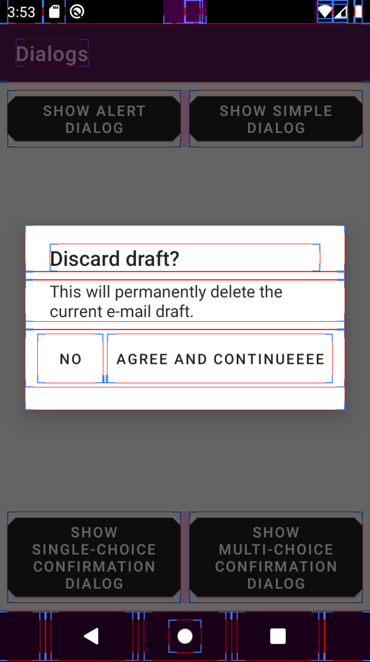 [Alert Dialog] Padding added on bottom when the positive button's text is a little long · Issue ...
