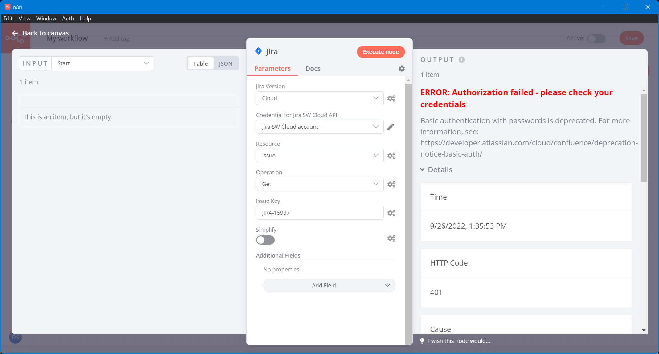 JIRA cloud authentication fails with error "Basic authentication with passwords is deprecated ...