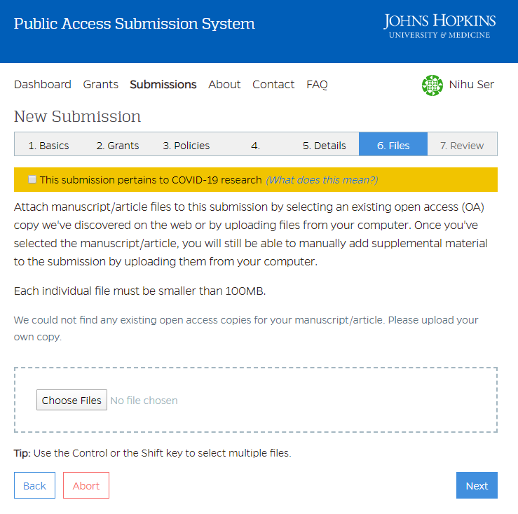 prompts on file upload steps should properly reflect the situation when OA Copies aren't found ...