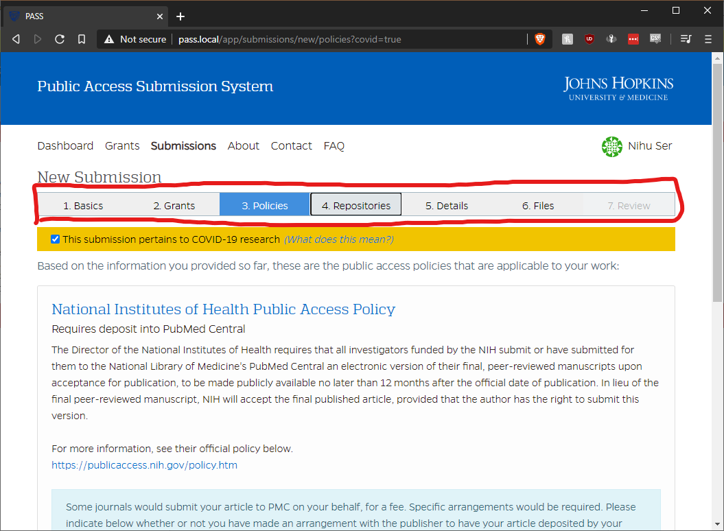 Submission workflow sub-nav tabs don't work in Step 3 · Issue #1093 · eclipse-pass/pass-ui · GitHub