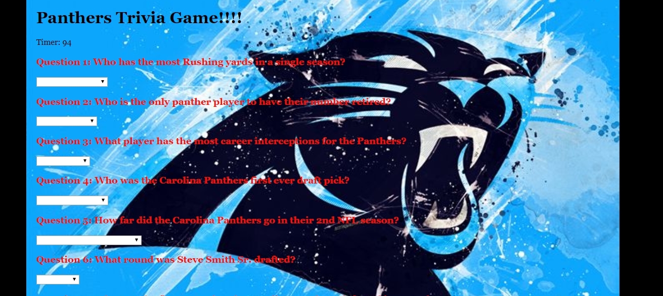 GitHub - Burtonpinckney/Trivia-game: Answer trivia questions about the Carolina Panthers in a ...