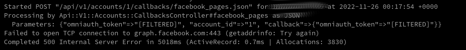 Failed to open TCP connection to graph.facebook.com:443 (getaddrinfo: Try again) · Issue #5953 ...