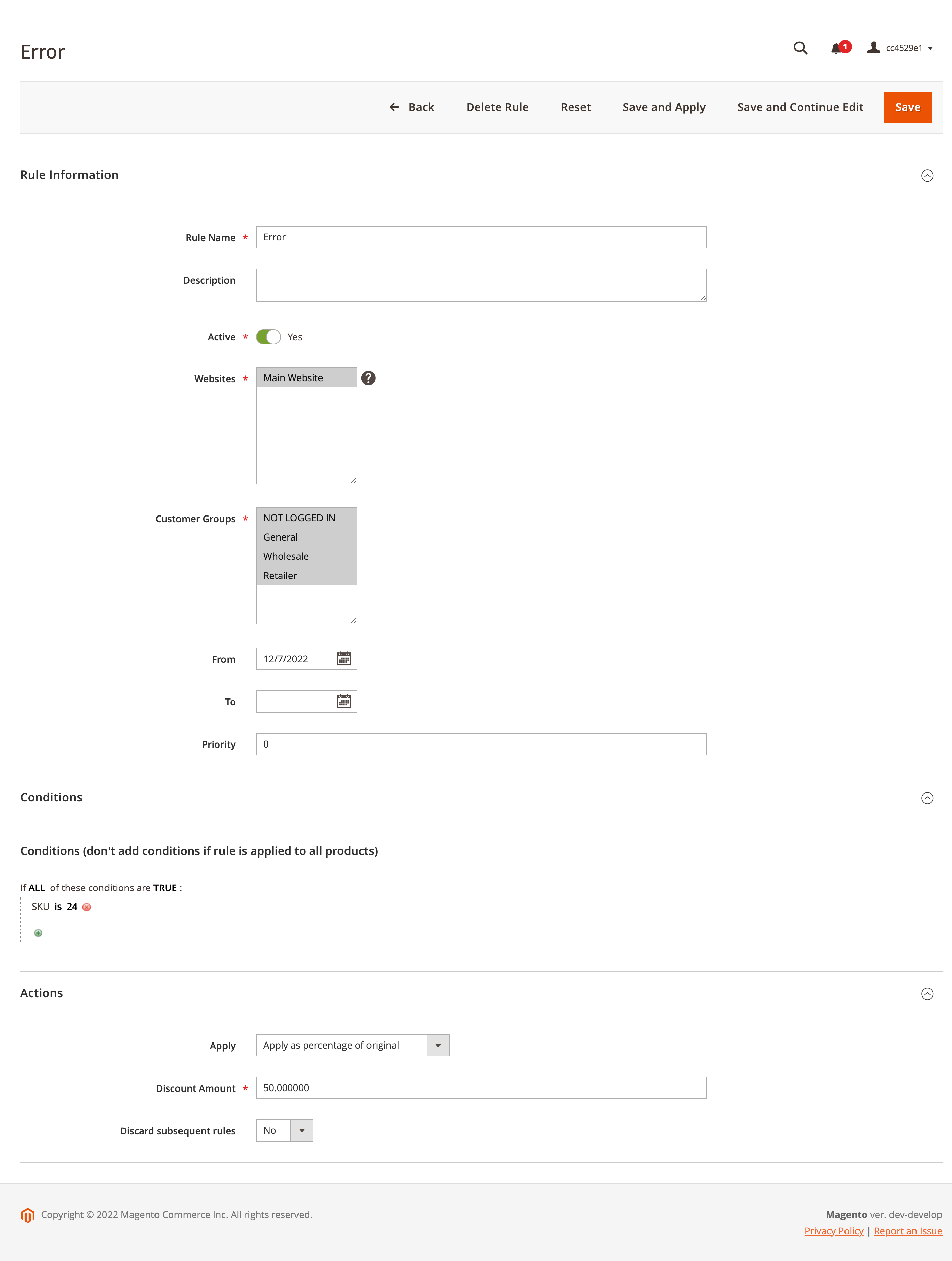 Catalog Rule with SKU is filter is being applied to all products with SKU starting with given ...